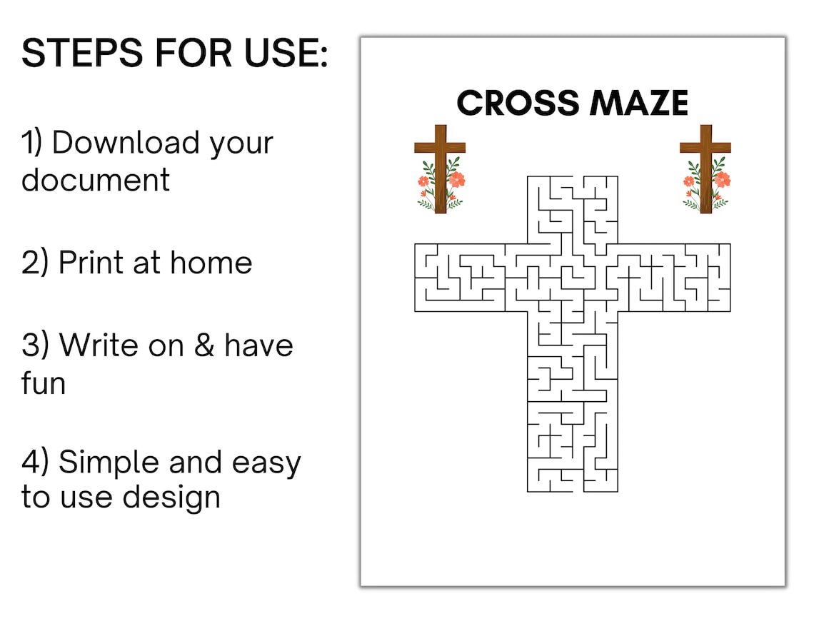 Cross Maze Printable, Lent Mazes and Games, Sunday School Games, Bible ...