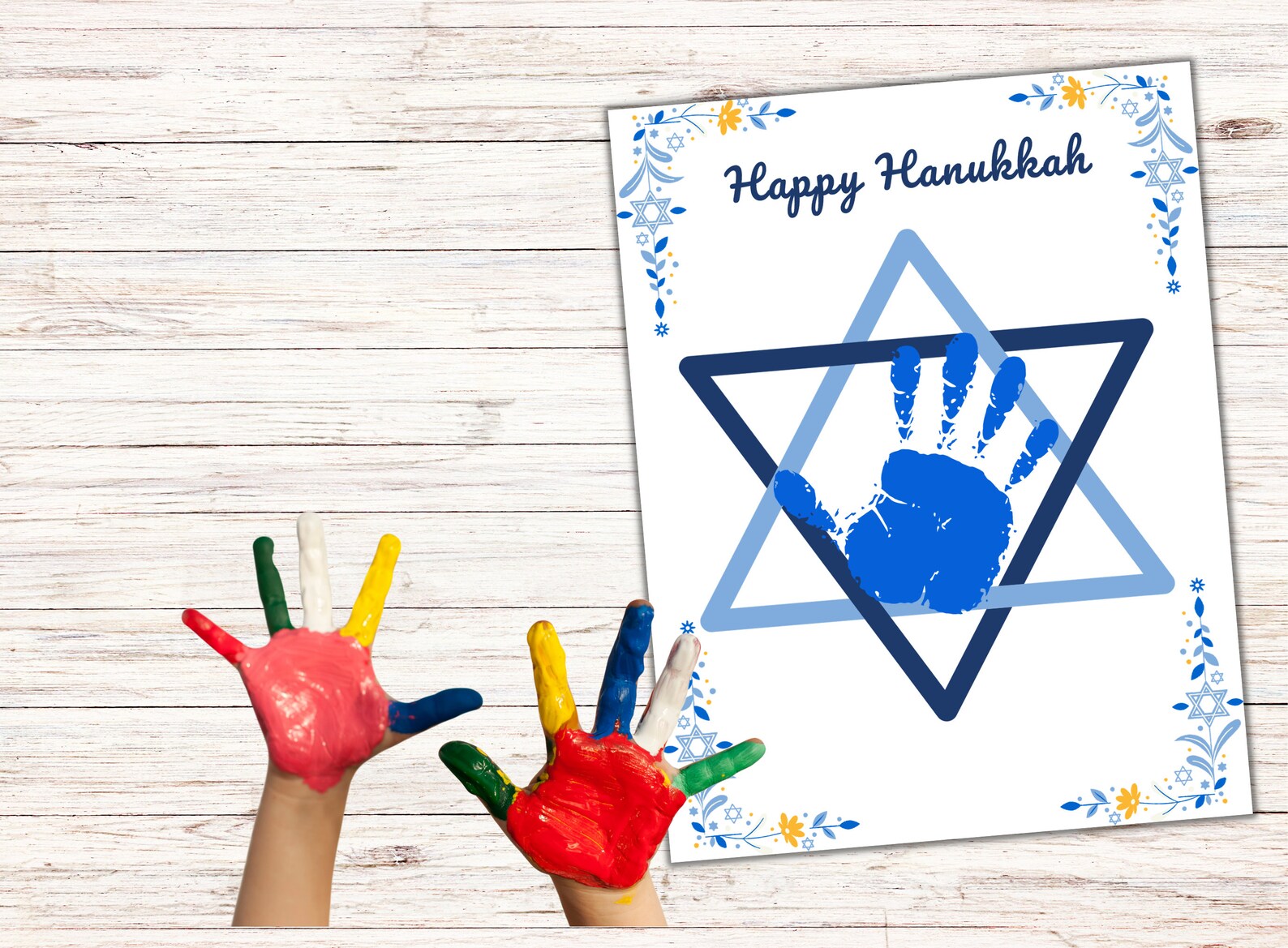 Hanukkah Handprint Art, Hanukkah Fingerprint Art, Handprint Keepsake ...