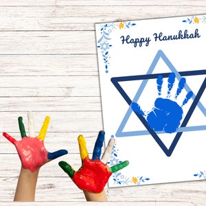 Hanukkah Handprint Art, Hanukkah Fingerprint Art, Handprint Keepsake ...