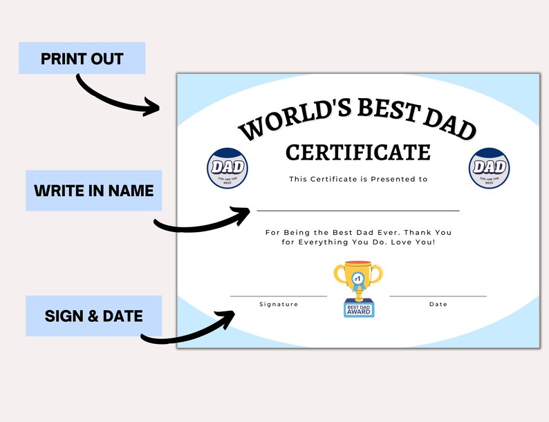 Best Dad Ever Certificate, Number One Dad and World's Best Dad Award ...