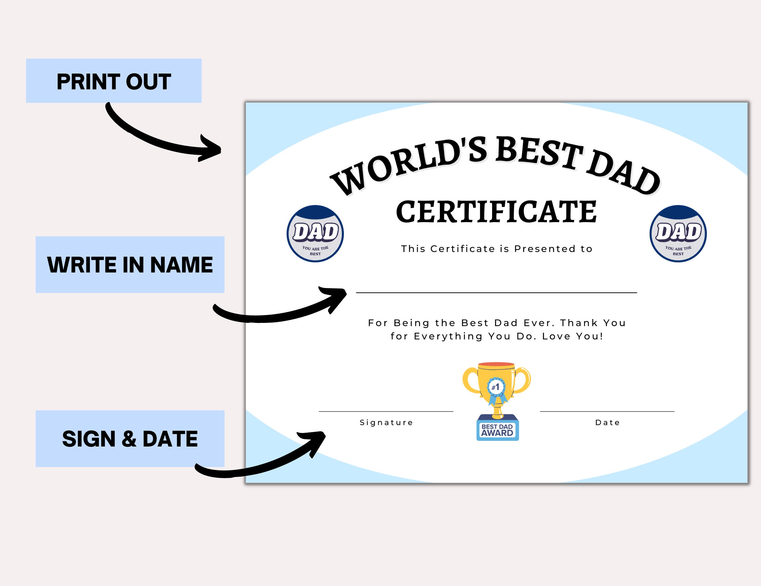 Best Dad Ever Certificate, Number One Dad and World's Best Dad Award ...