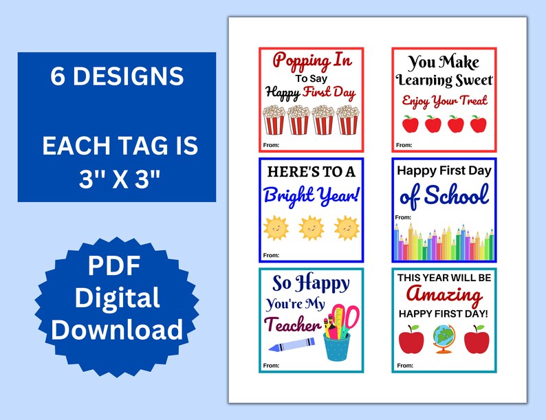First Day of School Gift Tag, Back to School Tags, 1st Day of School ...