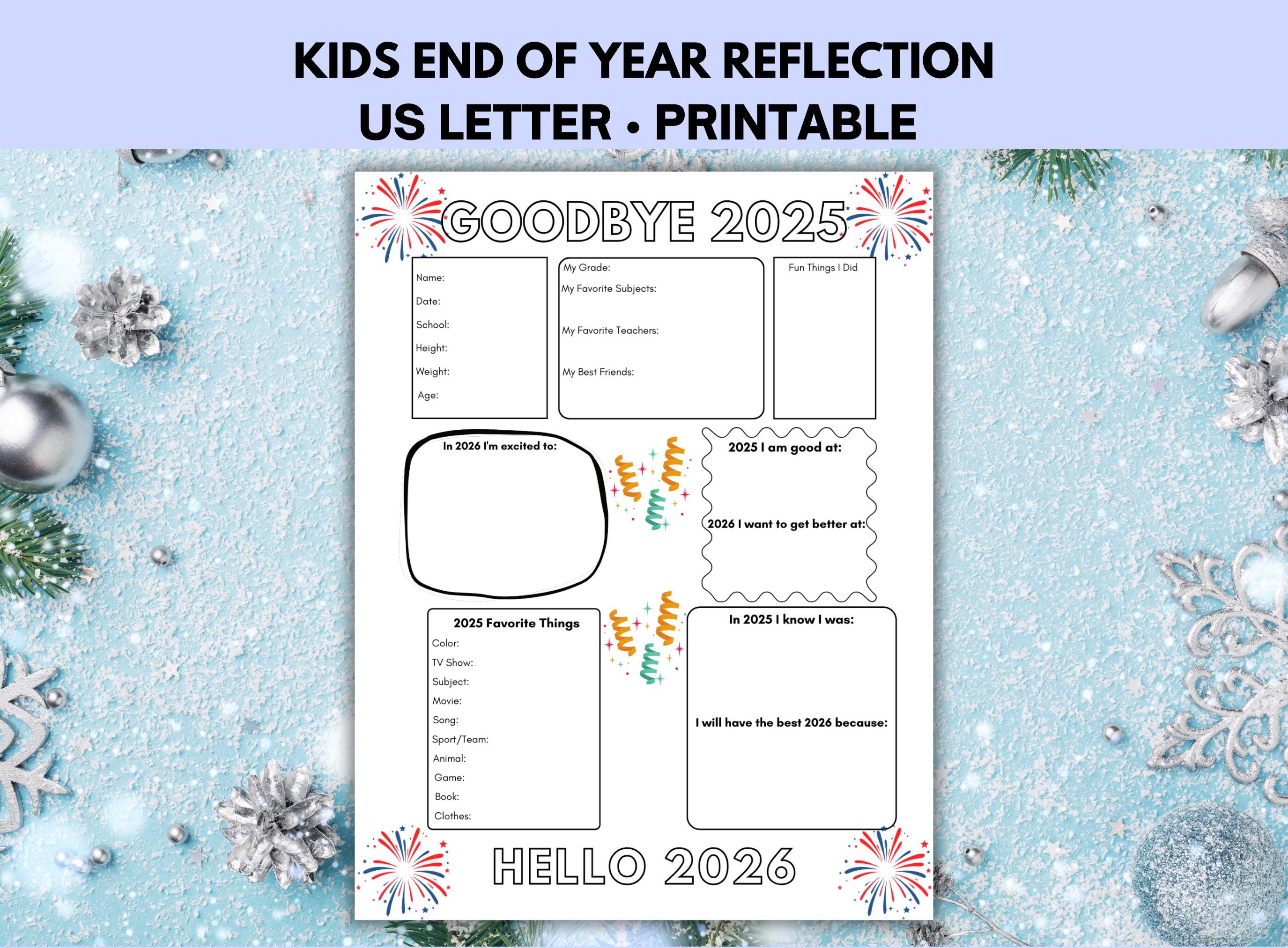 New Year's Resolution and End of Year Reflection for Kids, 2025 Year in ...