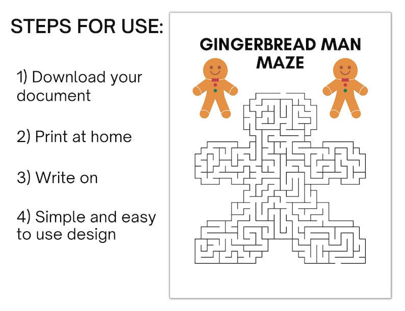 Gingerbread Man Maze, Maze Printables, Gingerbread Day Games, Printable ...