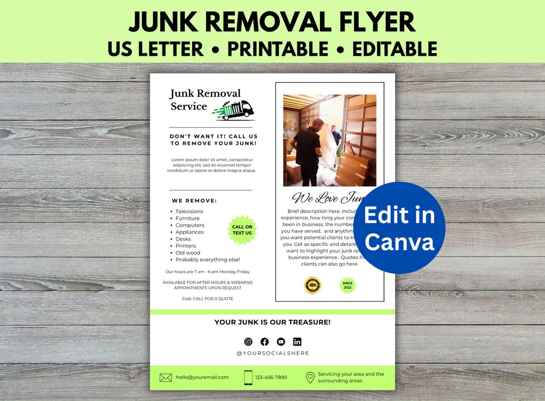 Junk Removal Flyer Editable Template, Junk Removal Service Marketing ...