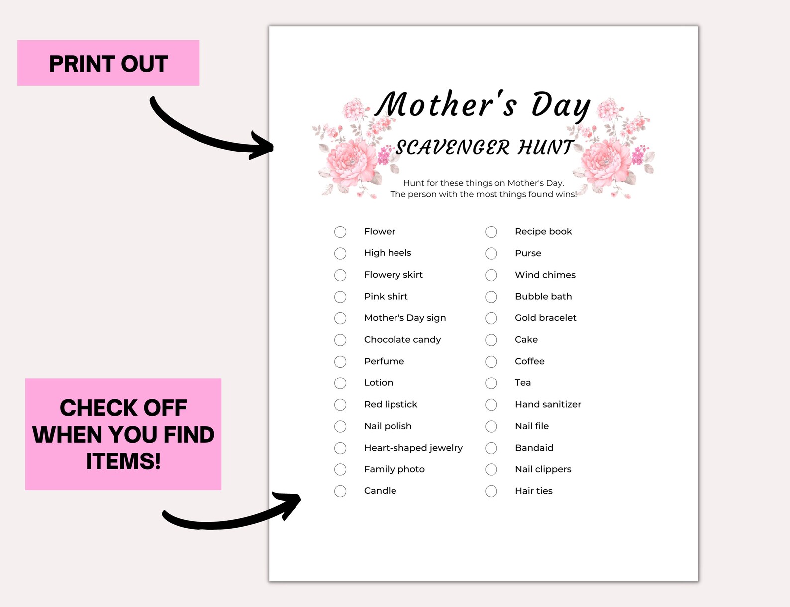 Mother's Day Scavenger Hunt Printable, Scavenger Hunt for Kids and ...