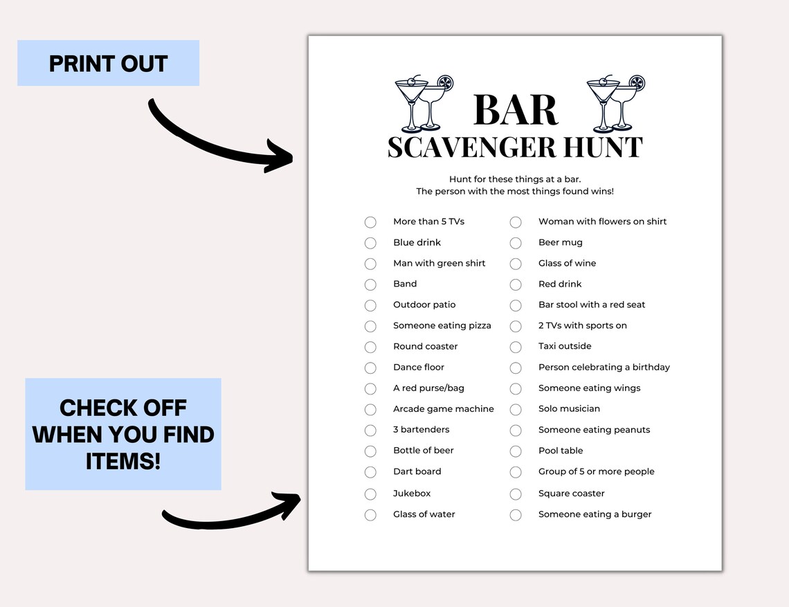 Bar Scavenger Hunt Pub Crawl Scavenger Hunt Bar Crawl Scavenger Hunt