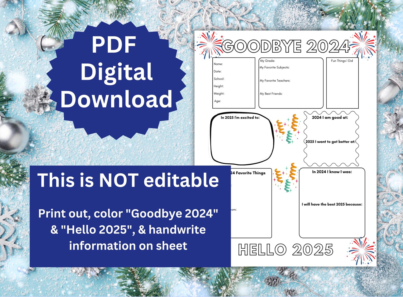 New Year's Resolution and End of Year Reflection for Kids, 2024 Year in ...