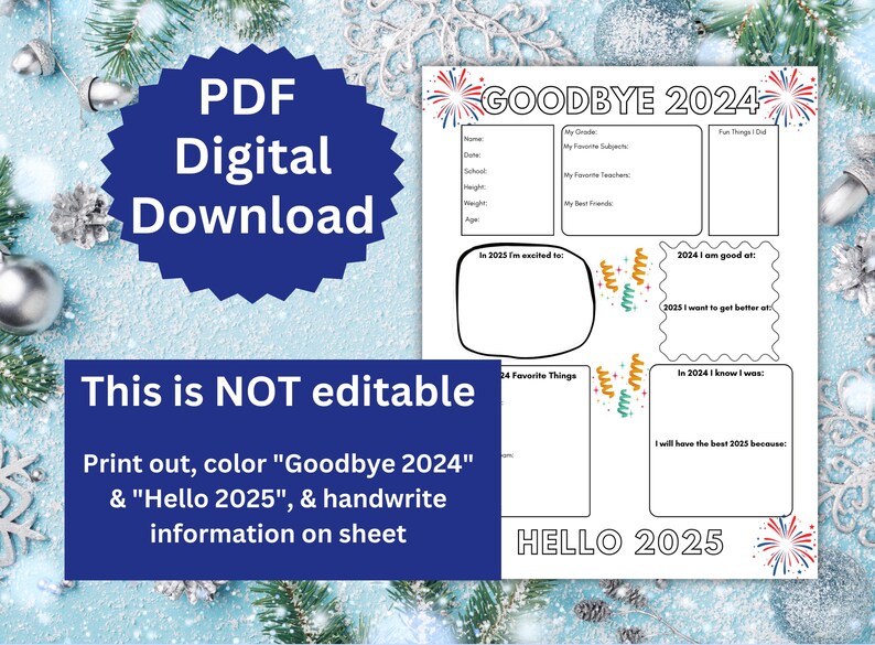 New Year's Resolution and End of Year Reflection for Kids, 2024 Year in ...