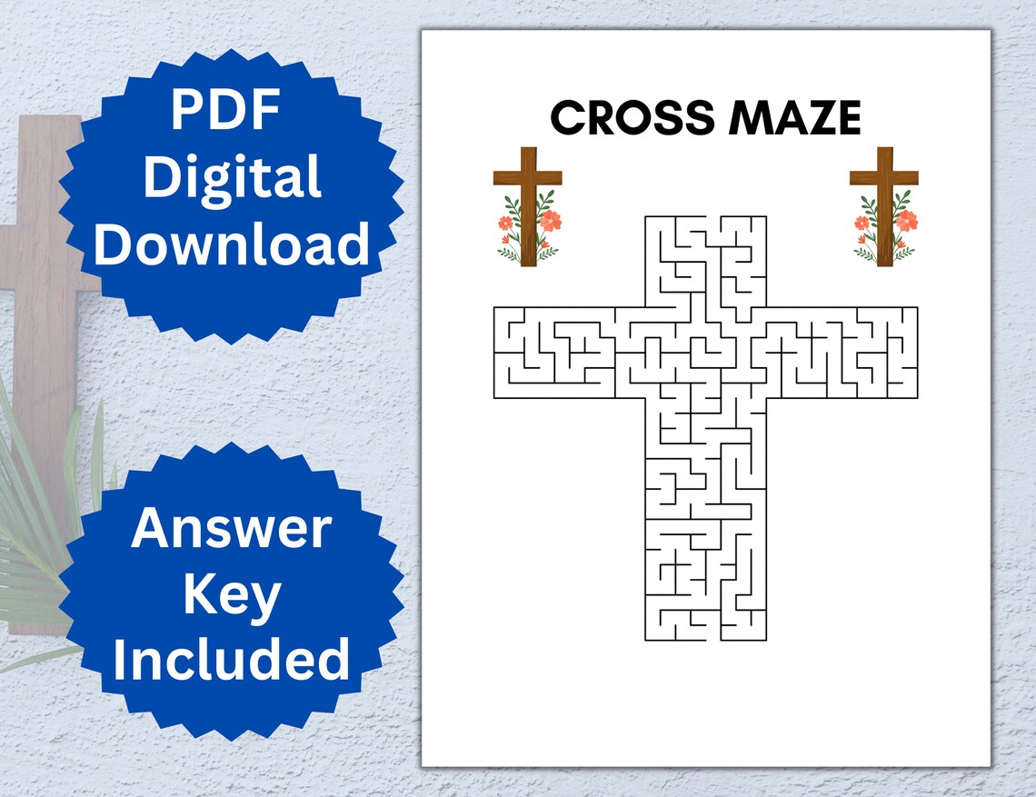 Cross Maze Printable, Lent Mazes and Games, Sunday School Games, Bible ...