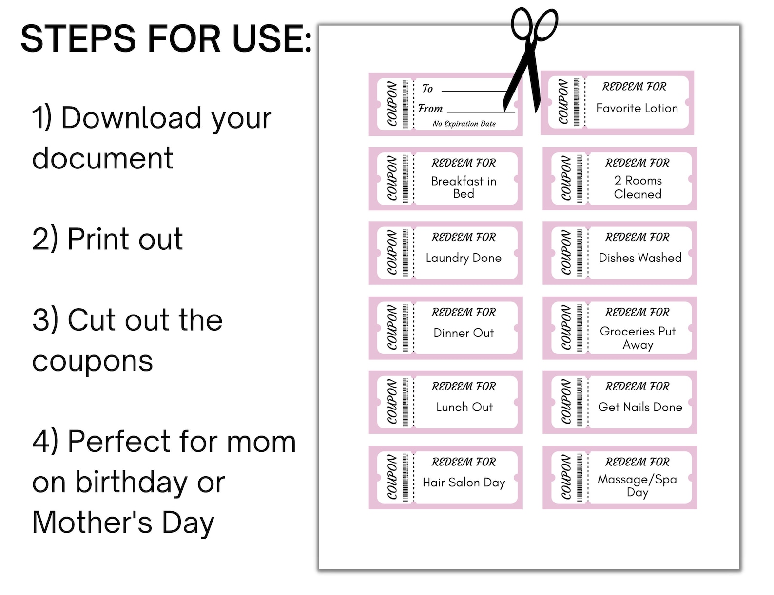 Mother's Day Coupons Printable Mom Coupon Book, Mother's Day Crafts ...