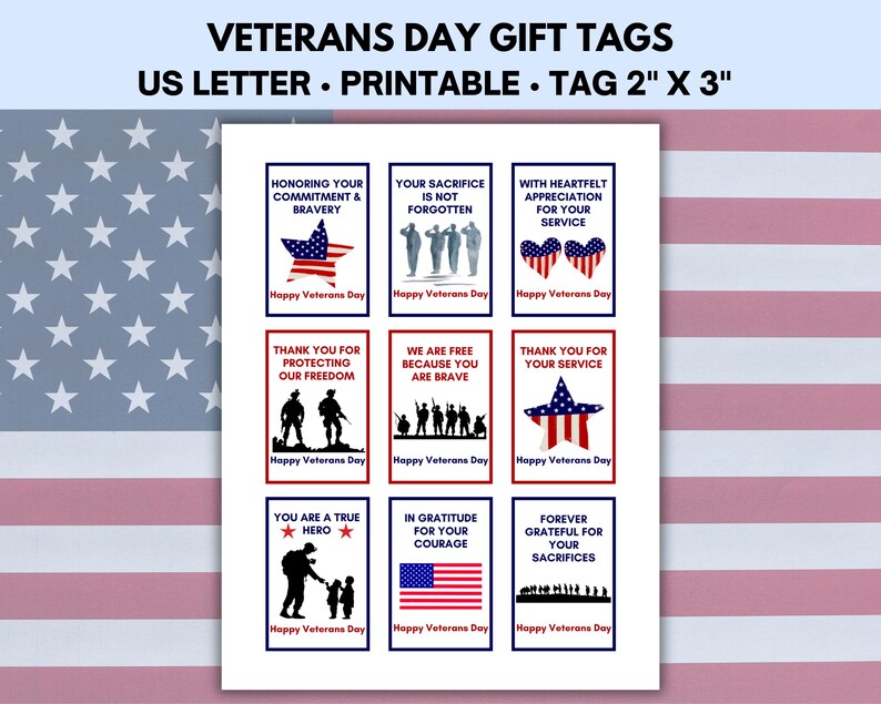 Veterans Day Gift Tags, Thank You for Your Service Veterans, Happy ...