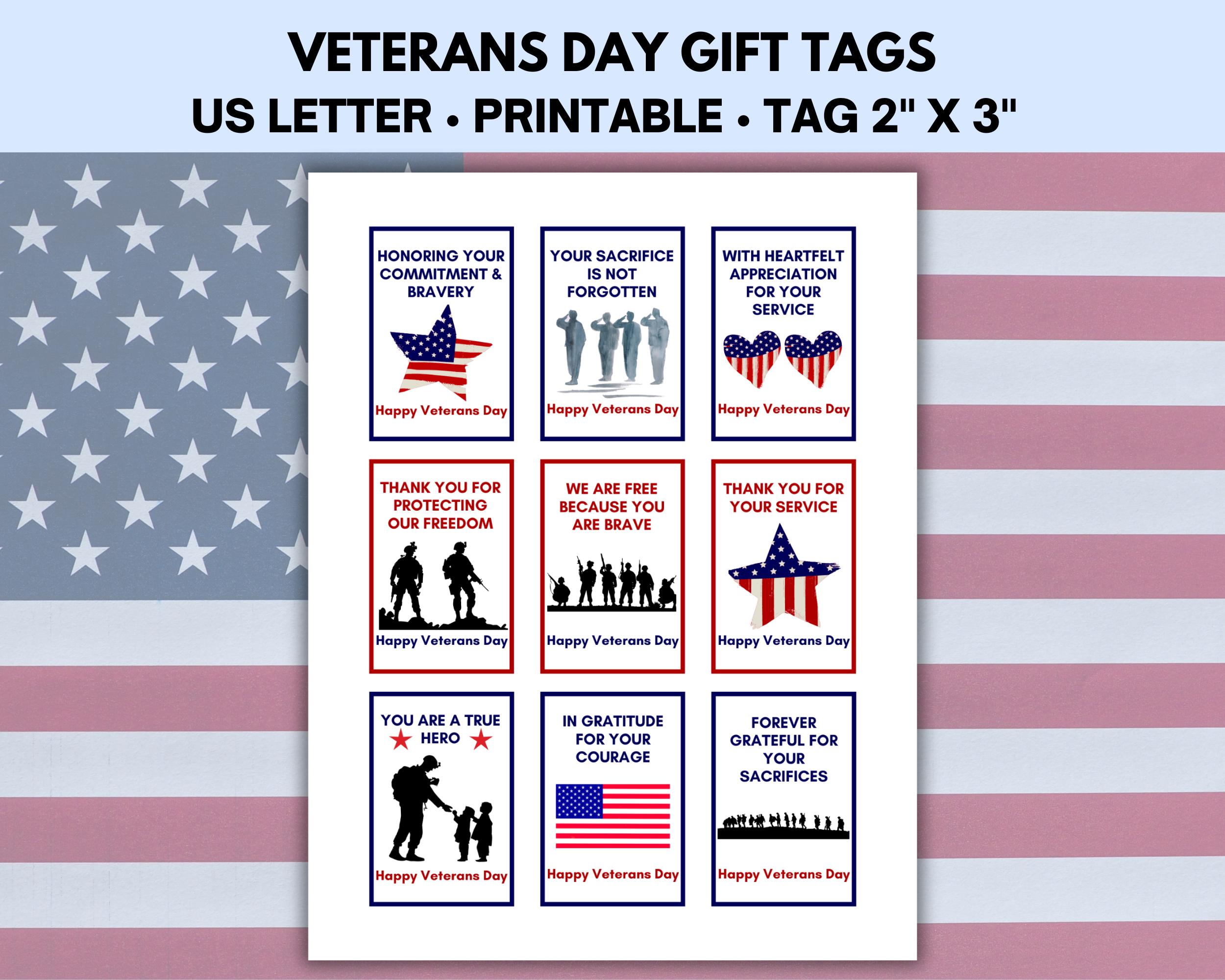Veterans Day Gift Tags, Thank You for Your Service Veterans, Happy ...