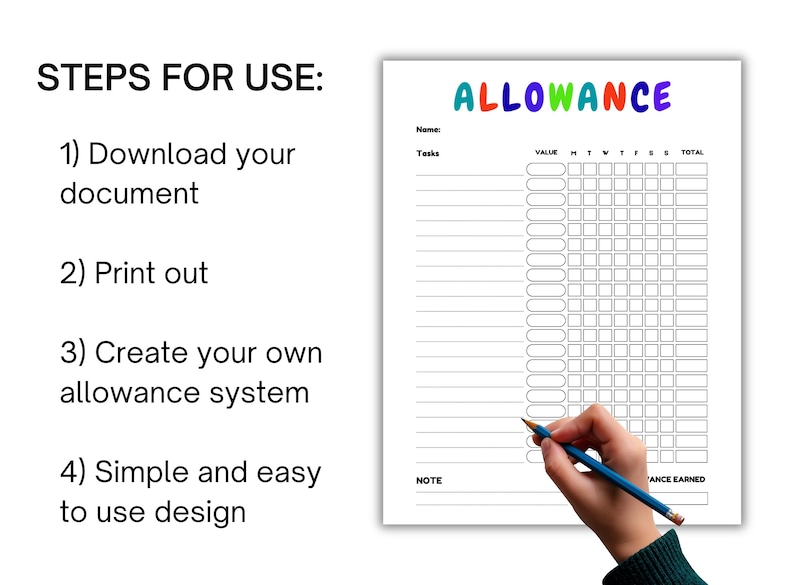 Kids Allowance Chart, Kids Payslip, Allowance Tracker, Reward System ...