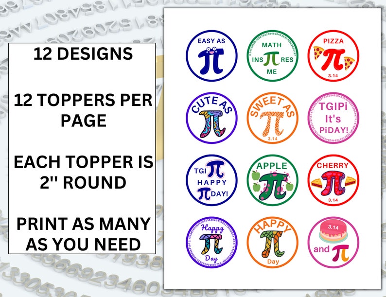 Pi Day Cupcake Toppers Printable, Pi Day Party Favors - Etsy