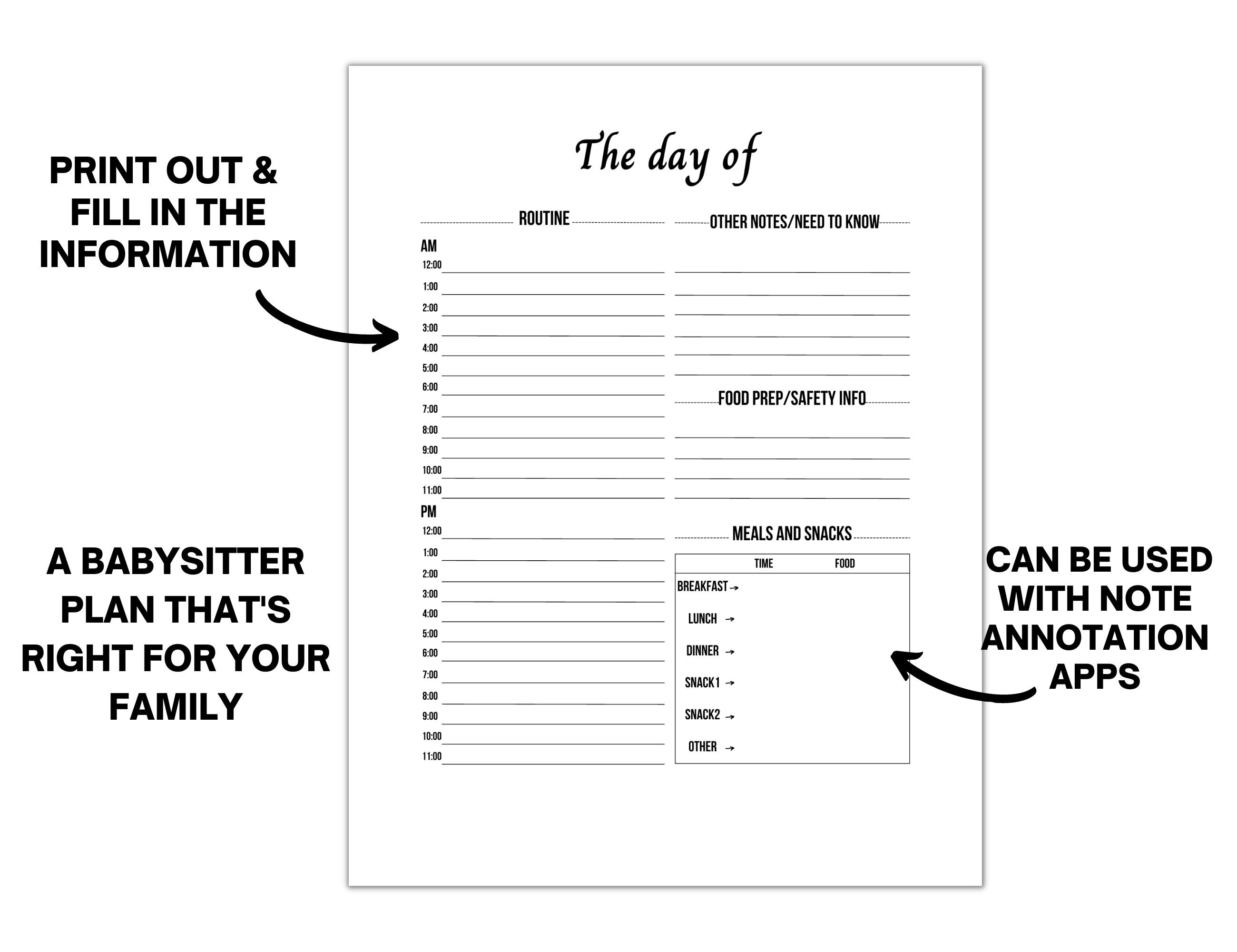 Babysitter Planner, Babysitter Notes, Babysitter Info, Babysitter Guide ...