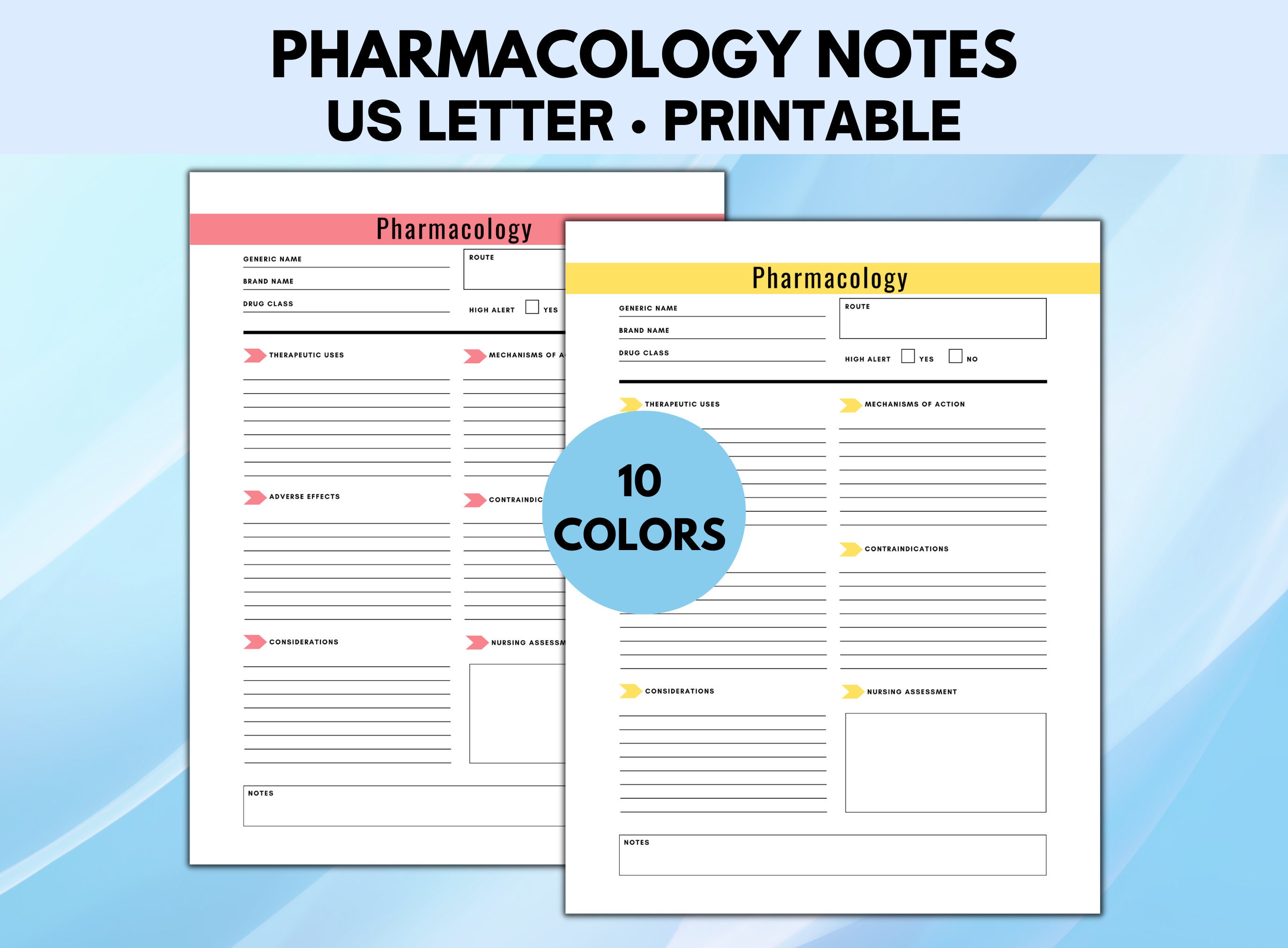 Pharmacology Notes Nursing Sheets, Nursing Pharmacology - Etsy