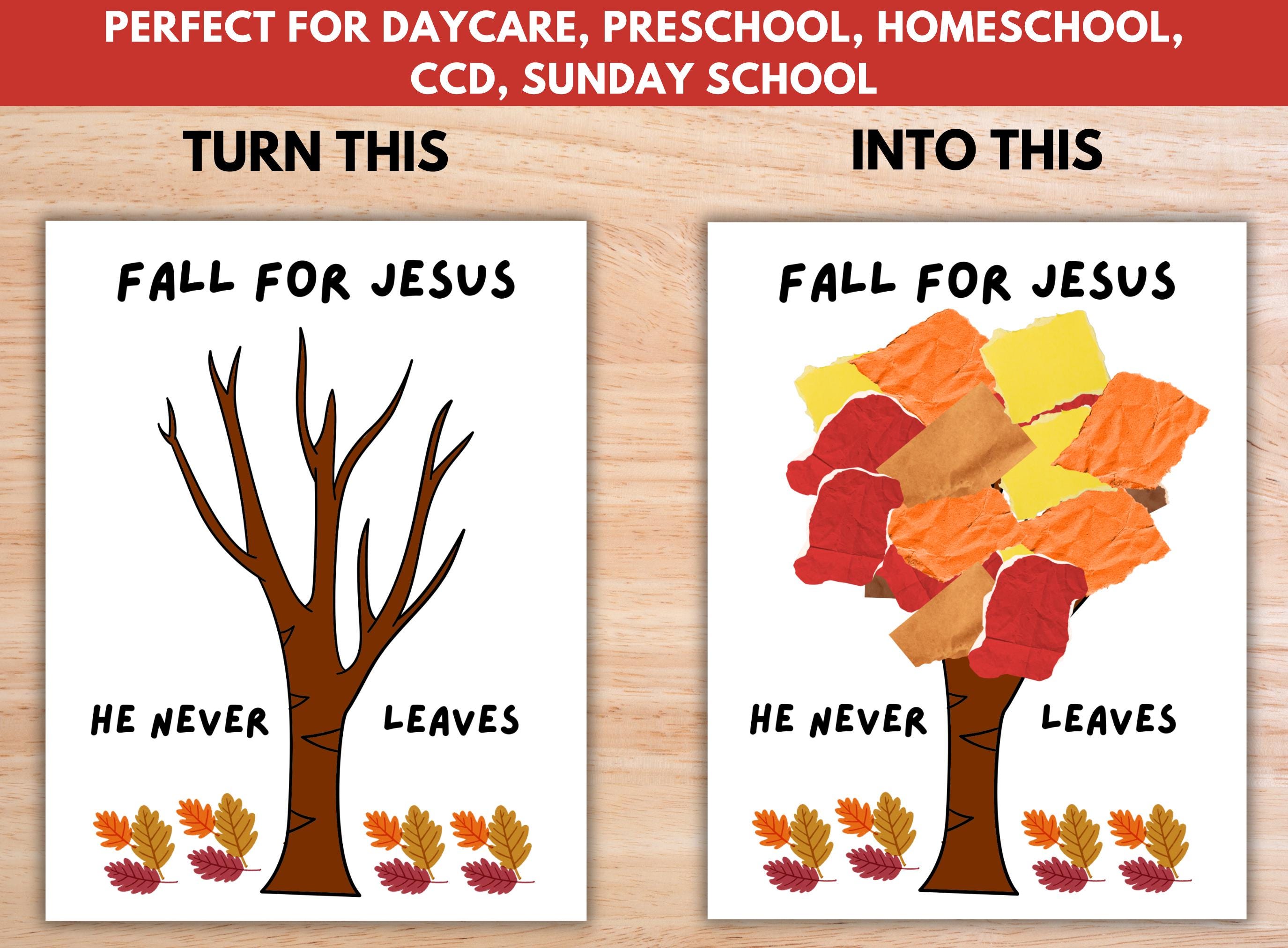 Fall for Jesus Craft, Jesus Never Leaves Tissue Paper Craft, Fall Bible ...
