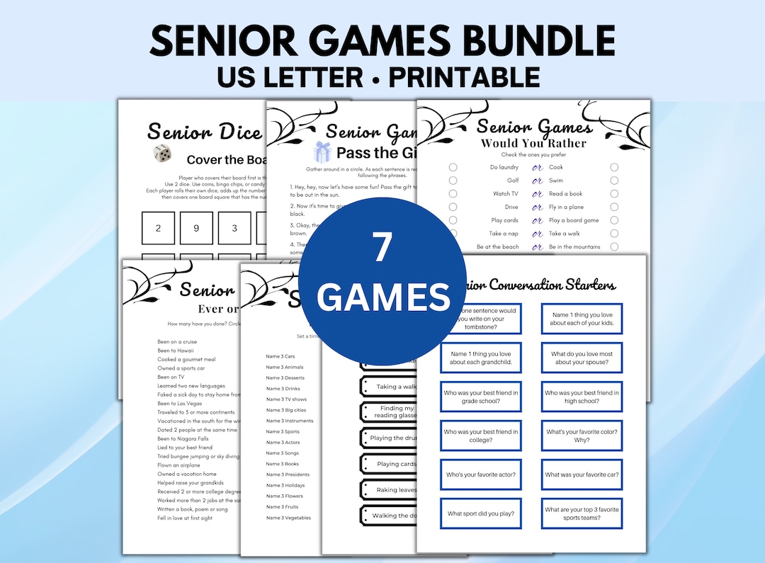 Senior Citizen Games, Retiree Games, Printable Games for Seniors - Etsy
