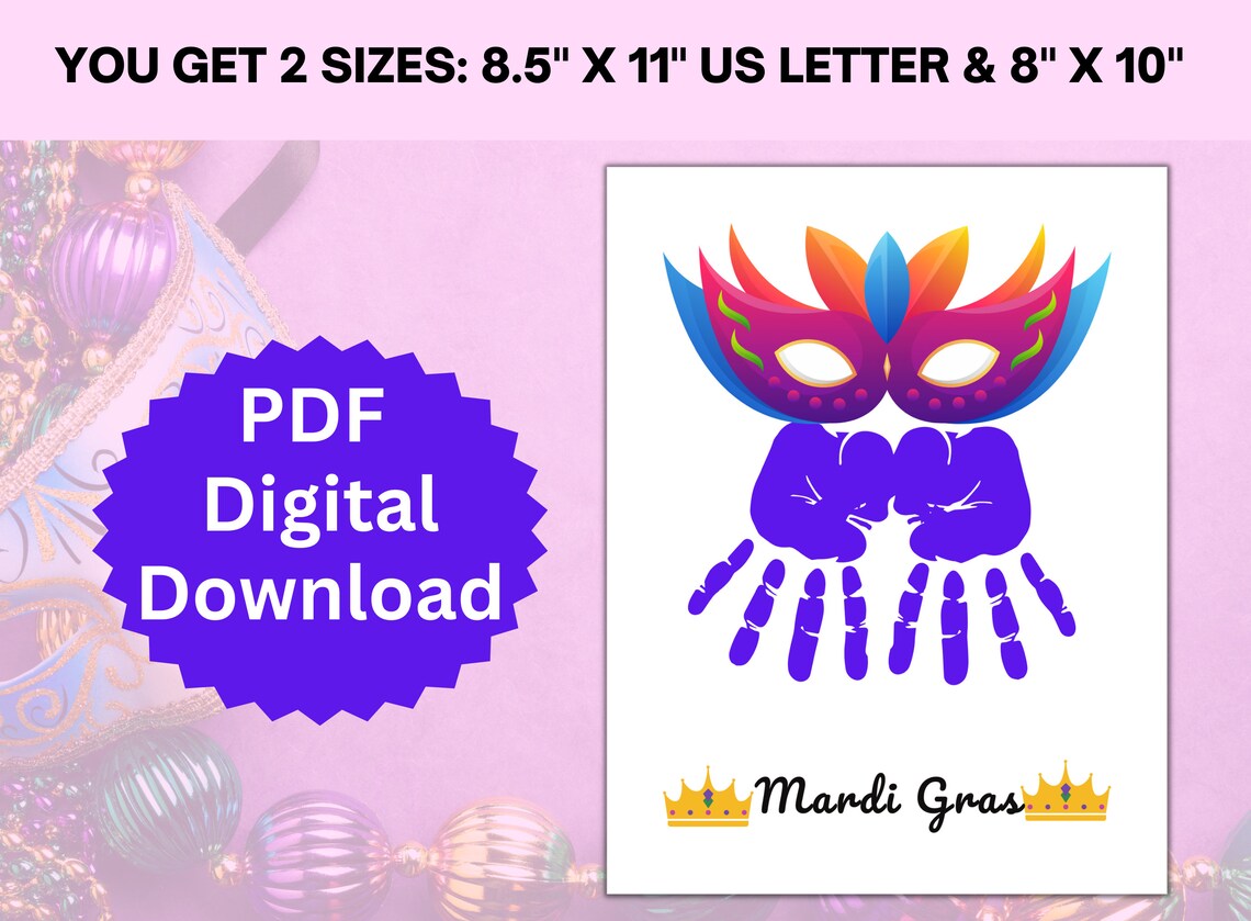 Mardi Gras Handprint Art, Mardi Gras Printable, Handprint Craft ...