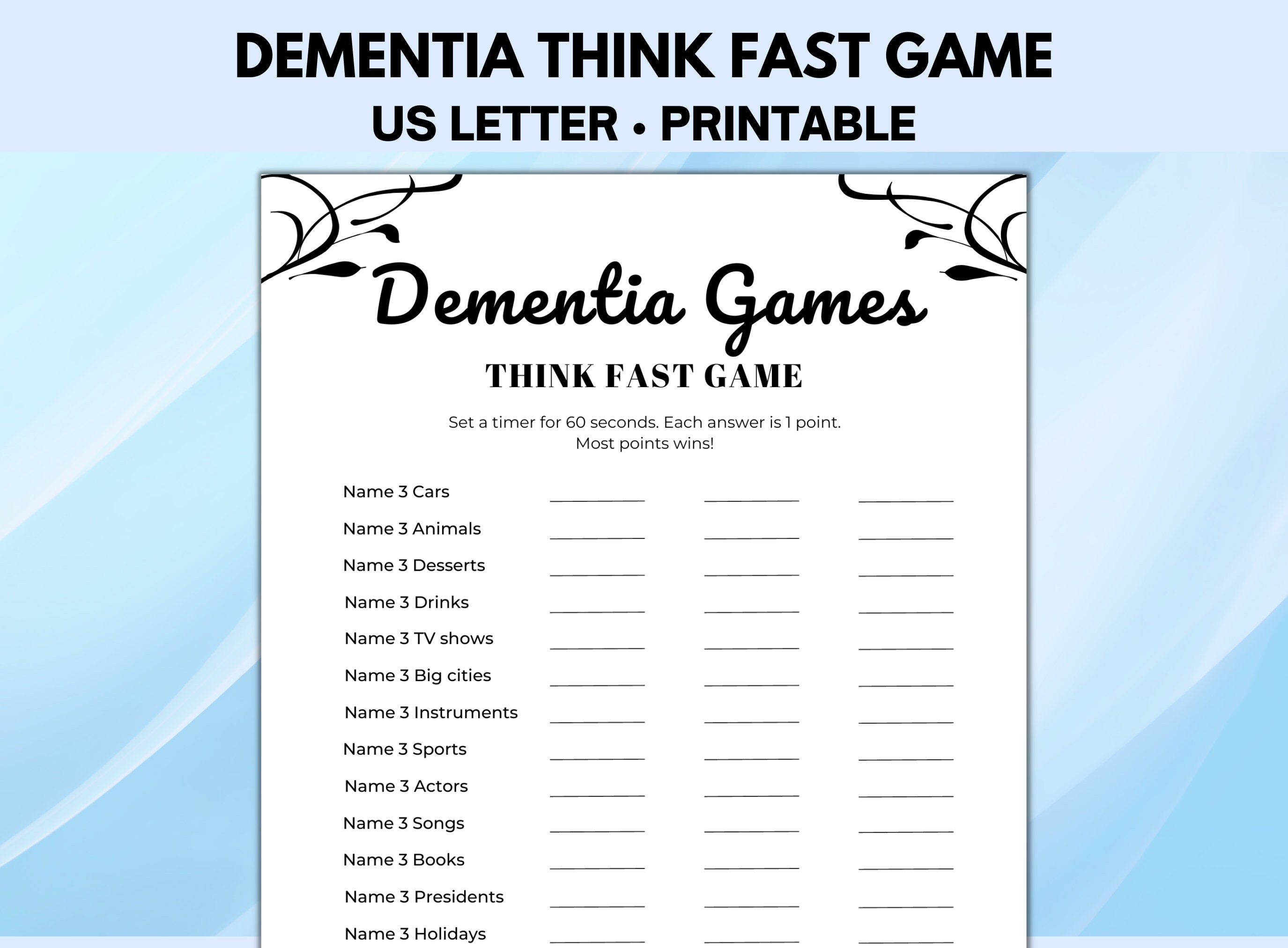 Dementia Think Fast Game, Ice Breaker Games, Dementia Activities ...