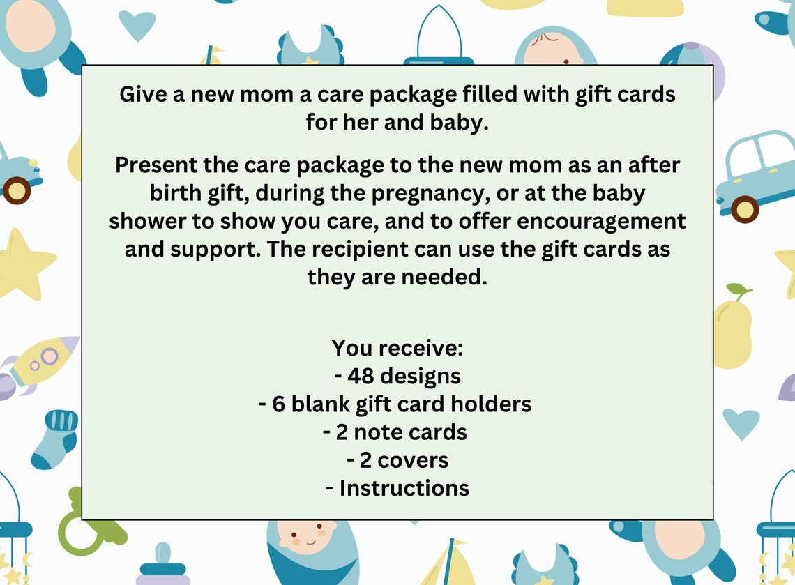 Pregnancy Care Package Gift Card Book Printable, Baby and New Mom ...