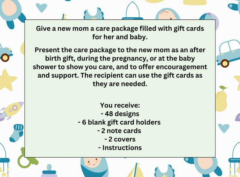 Pregnancy Care Package Gift Card Book Printable, Baby and New Mom ...