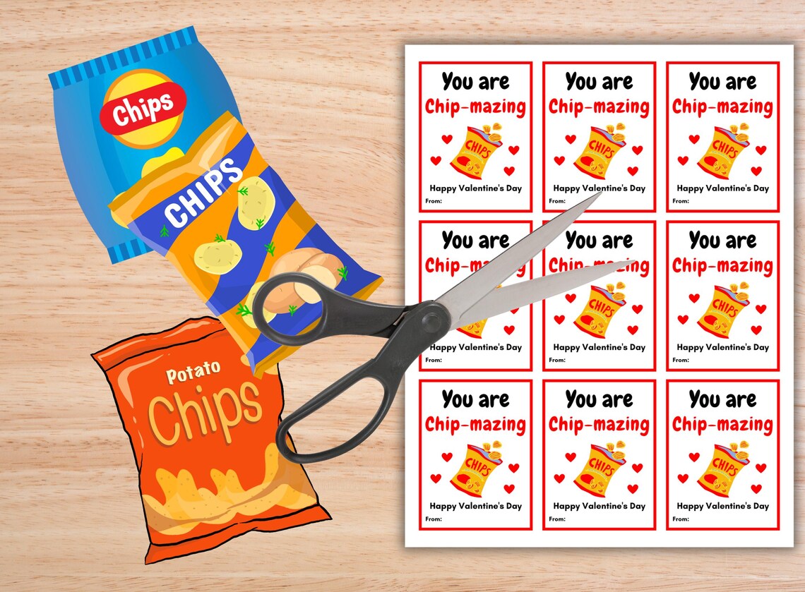 Bag of Chips Valentine Cards Gift Tags, Valentine Potato Chips Favor ...