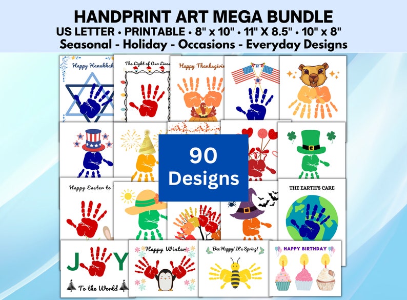 90 Mega Handprint Art Bundle for Kids and Toddlers, Handprint Craft for ...