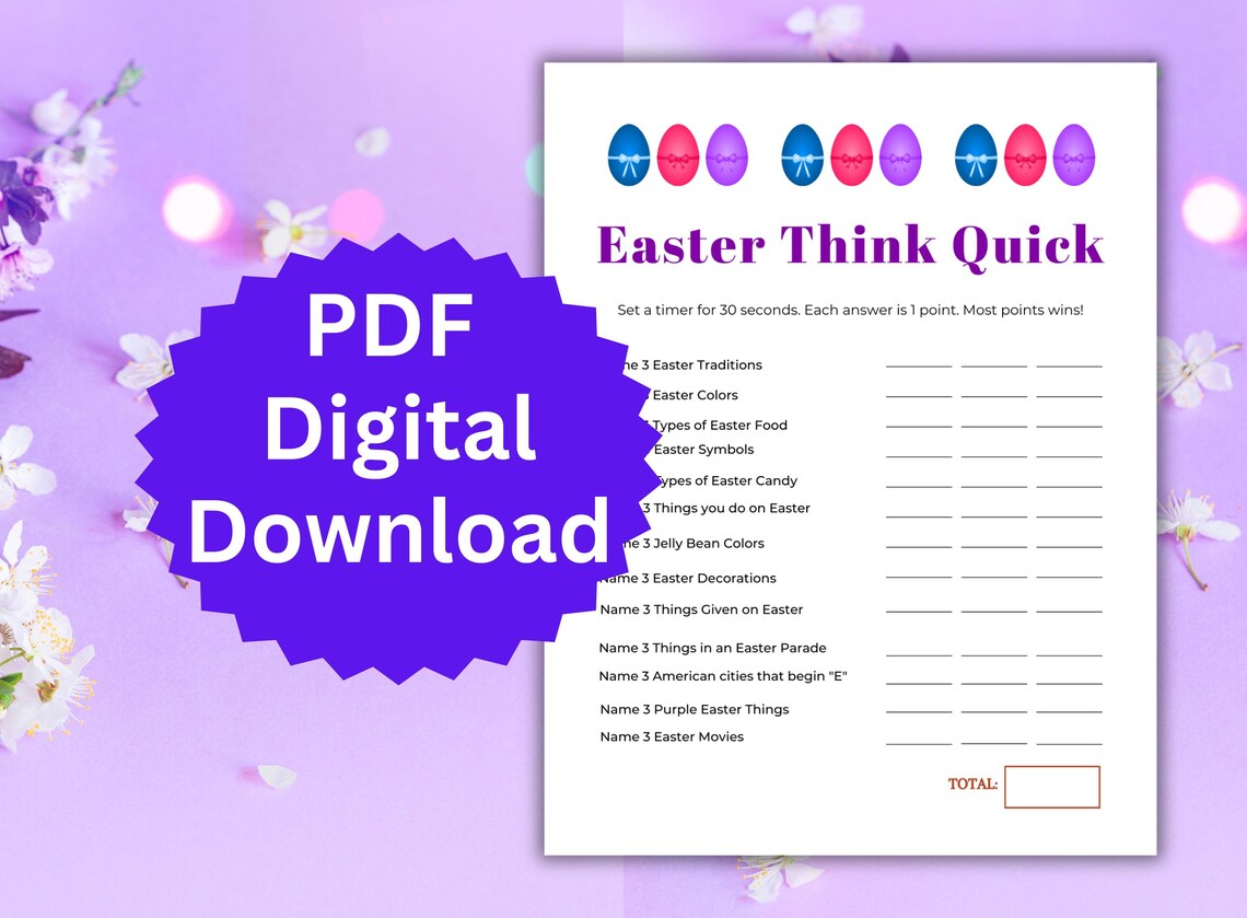 Easter Think Quick Game, Printable Easter Games for Kids and Adults ...