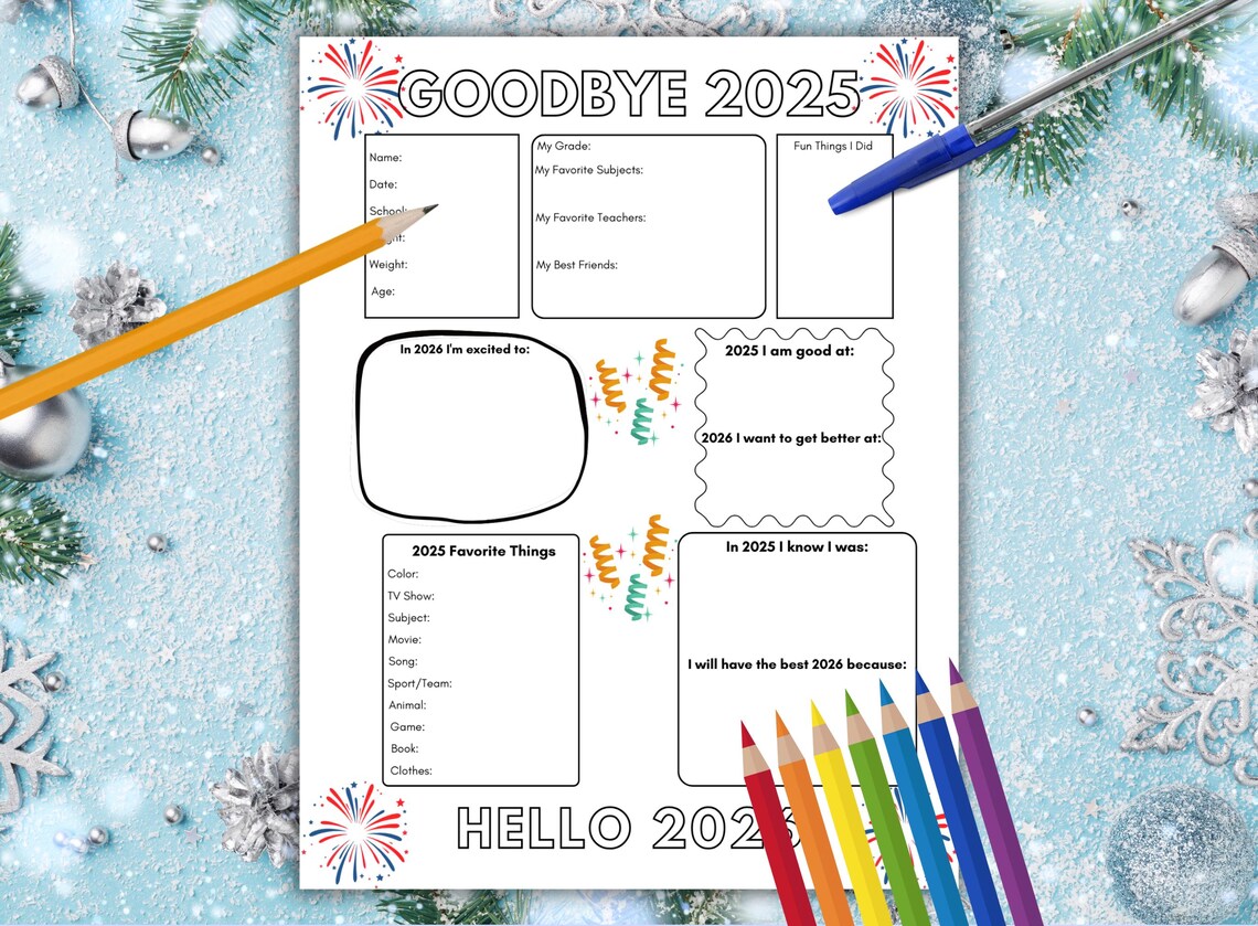 New Year's Resolution and End of Year Reflection for Kids, 2025 Year in ...