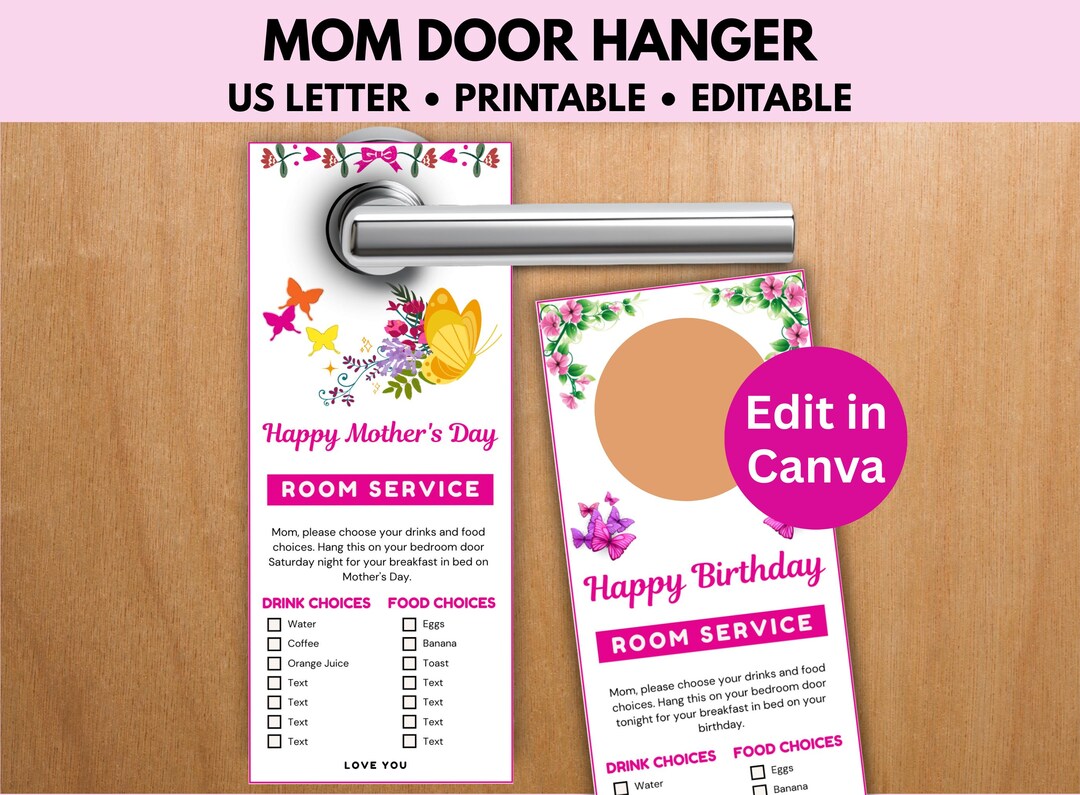 Mother's Day Door Hanger Editable, Mom Birthday Door Hanger Template ...