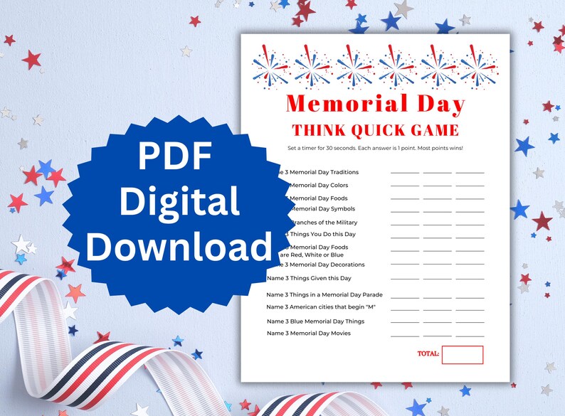 Memorial Day Think Quick Game, Memorial Day Games, Ice Breaker Games ...