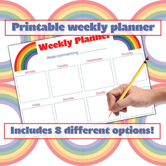 Rainbow Theme Printable A4 Weekly Planner 8 Different - Etsy