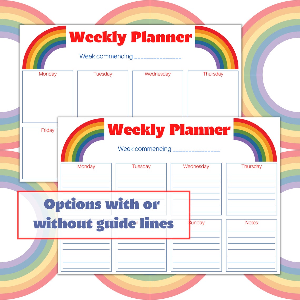 Rainbow Theme Printable A4 Weekly Planner 8 Different - Etsy