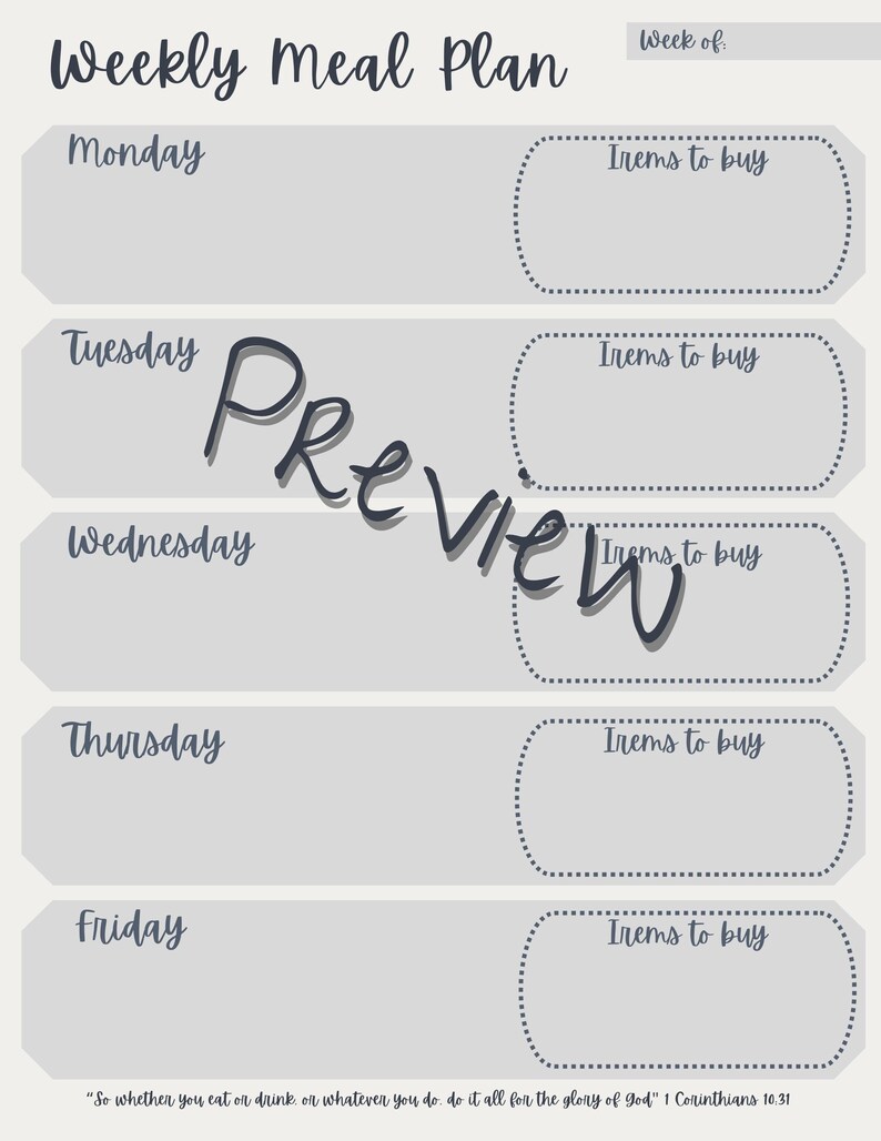 Weekly Meal Plan - Etsy