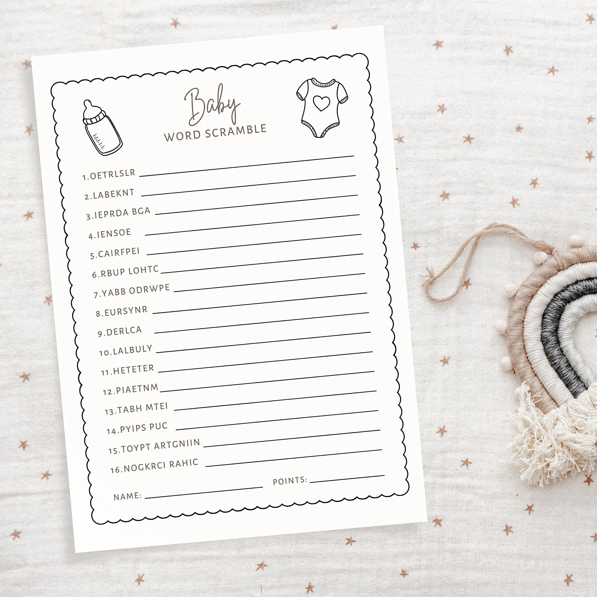 Printable Baby Shower Game Baby Word Scramble Game for Baby Shower ...