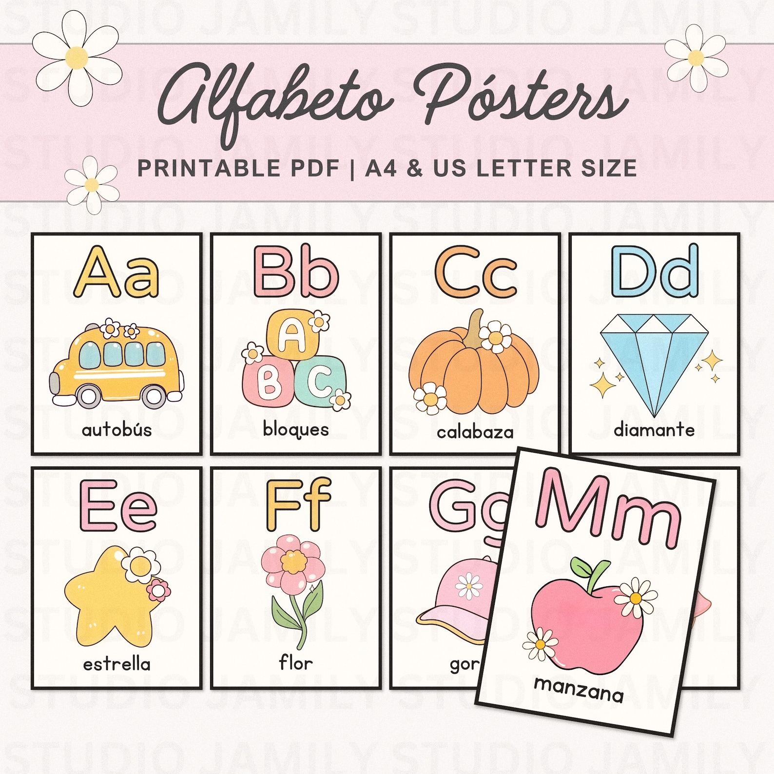 Printable Spanish Alphabet Poster, Alfabeto Español Abecedario Para ...