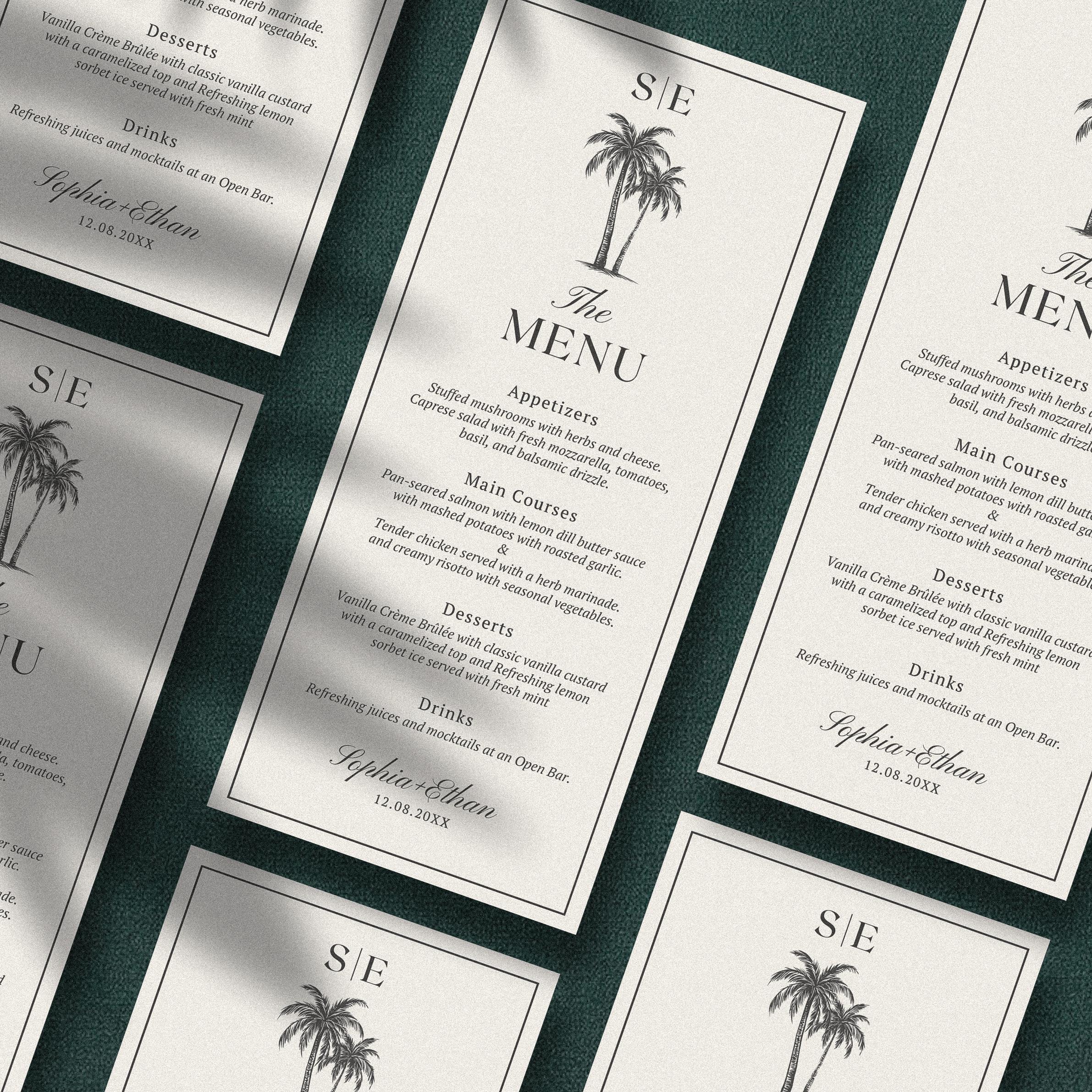Editable Beach Palm Tree Menu | Tropical Menu | Beach Party Menu ...