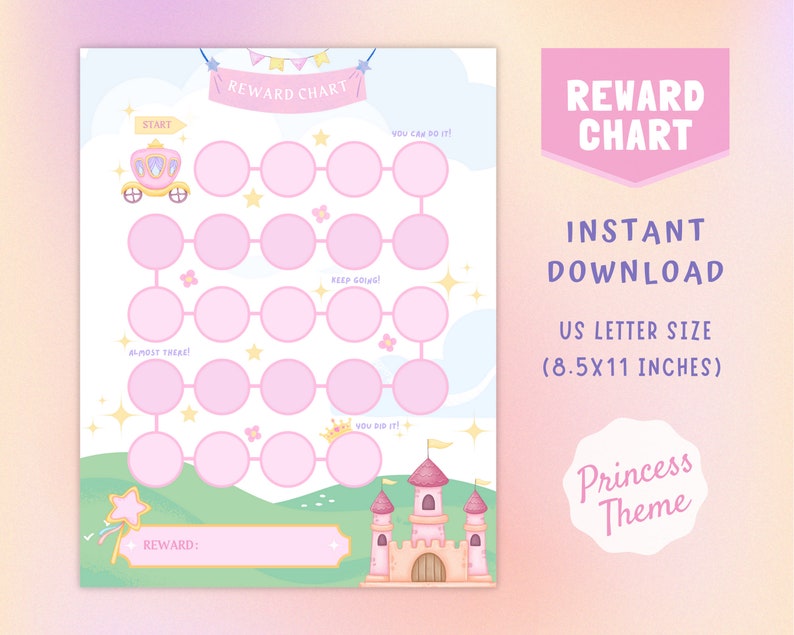 Printable Princess Reward Cute Chart for Kids Routine Chore Tracker ...