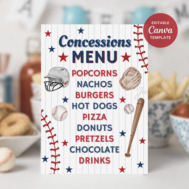 Baseball Menu Theme - Etsy