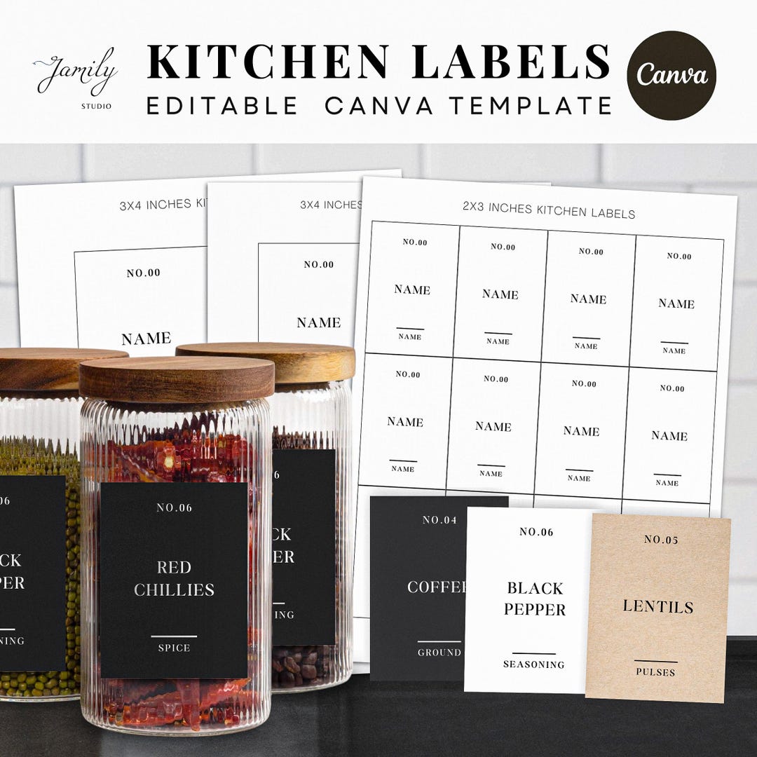 Editable Kitchen Pantry Label Canva Template Printable Kitchen Labels ...