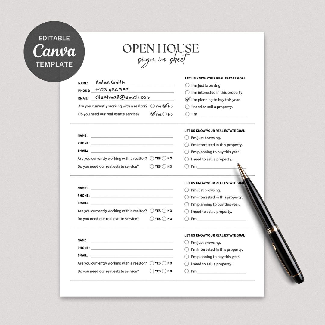 Editable Real Estate Sign-in Sheet for Realtors Printable Real Estate ...