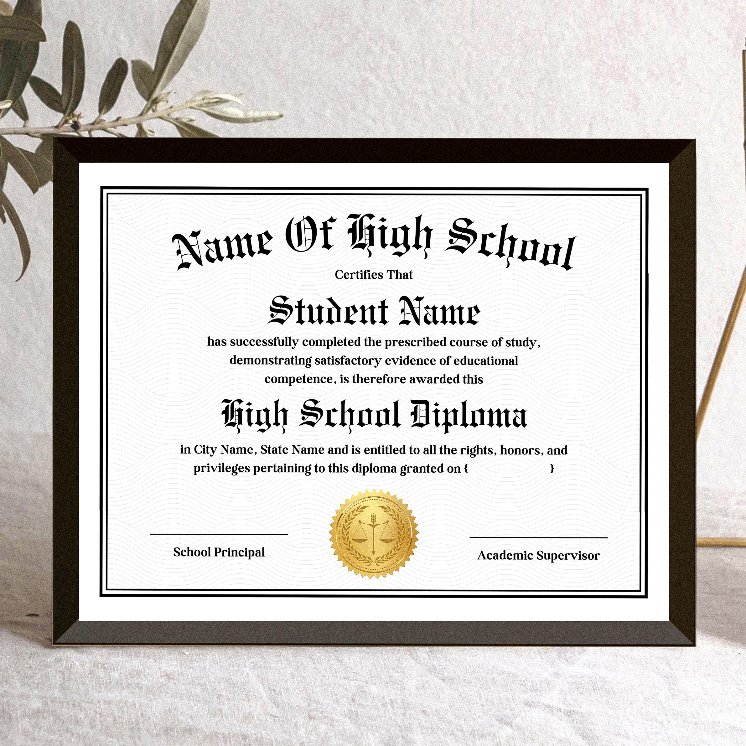 Editable & Printable High School Diploma Certificate Template | GED ...