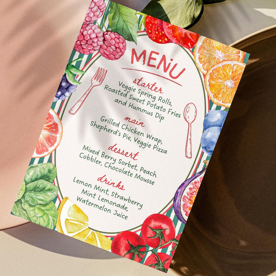 Editable Menu Template for Farmers Market Party, Fresh Produce Theme ...