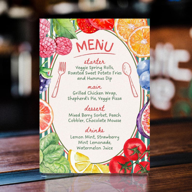 Editable Menu Template for Farmers Market Party, Fresh Produce Theme ...