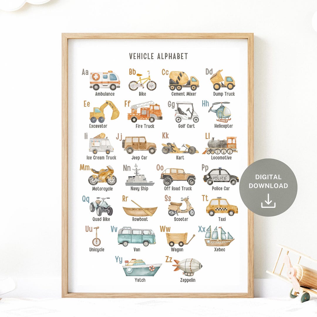 Printable Vehicle ABC Car Alphabet Poster Kids Educational Posters ...