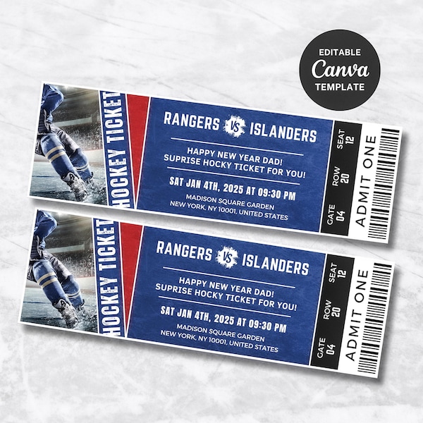 New York Rangers Ticket Template - Etsy