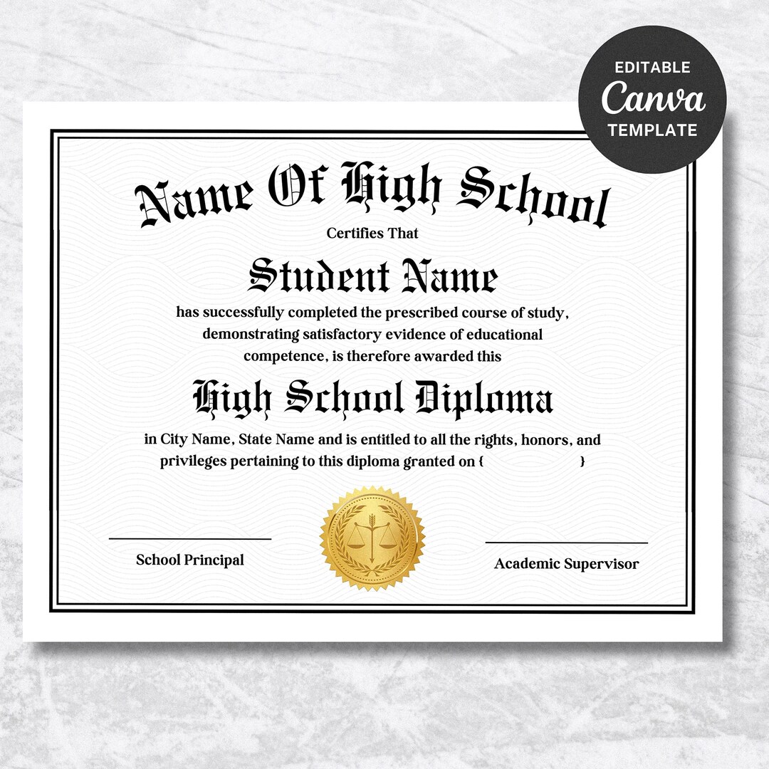 Editable & Printable High School Diploma Certificate Template | GED ...