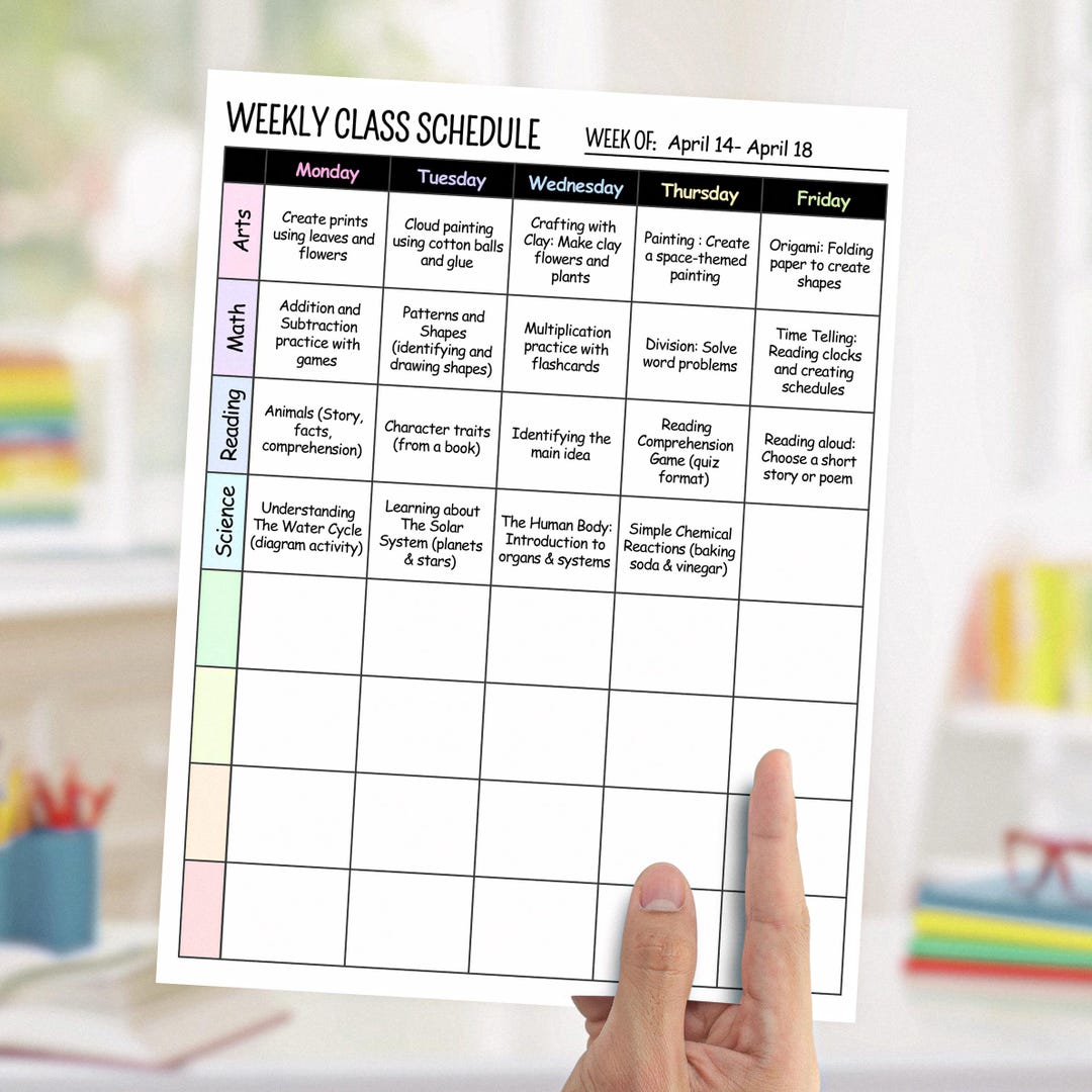 Editable Weekly Class Schedule Chart Template | Printable Classroom ...